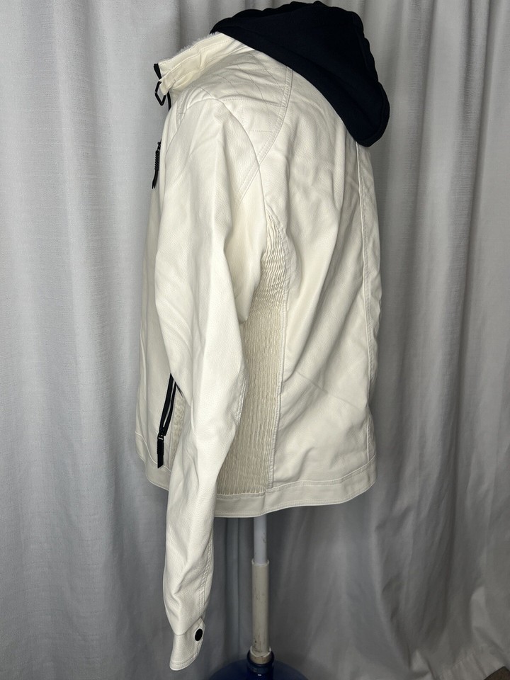Fried Denim Faux Leather Moto Lined Hoodie Jacket XL Black & White | eBay