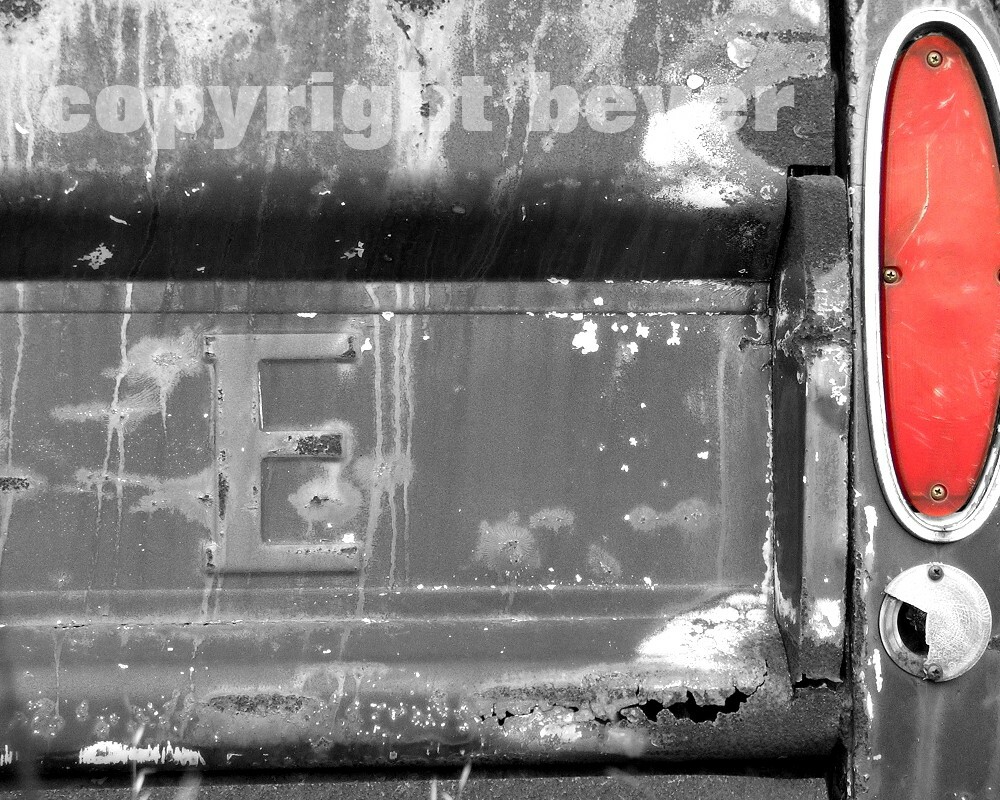 Old Rusty Dodge Pickup Truck Tailgate Red Taillight Black & White ...