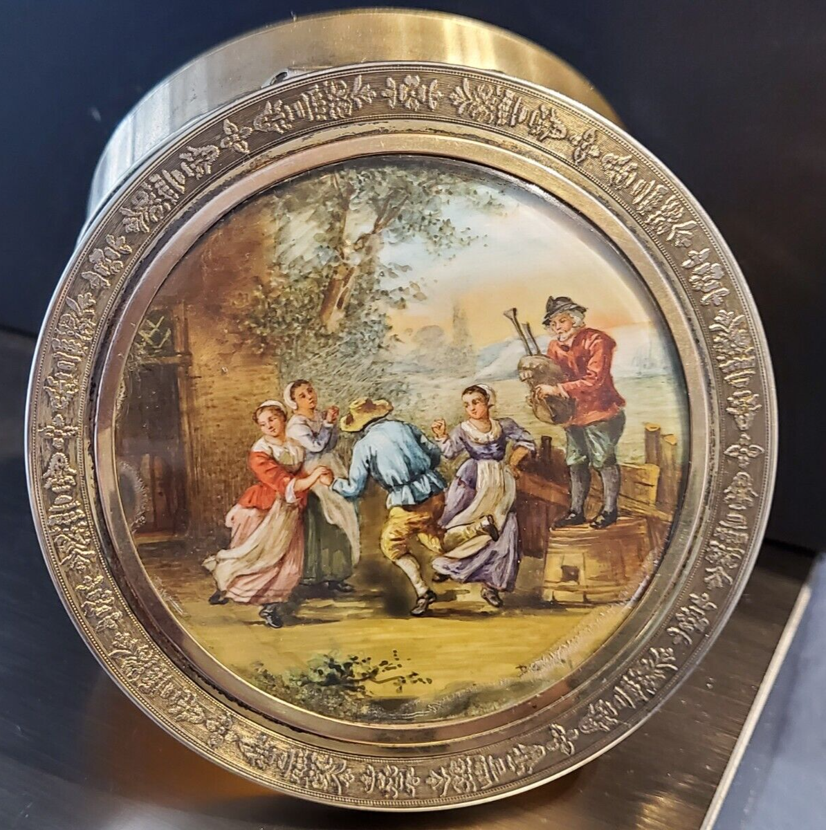Antique French Sterling Silver Miniature & Enamel Round Box Case 19th ...
