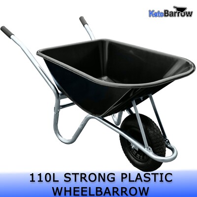 110L Black Wheelbarrow - Garden Builders Heavy Duty With Puncture Proof ...