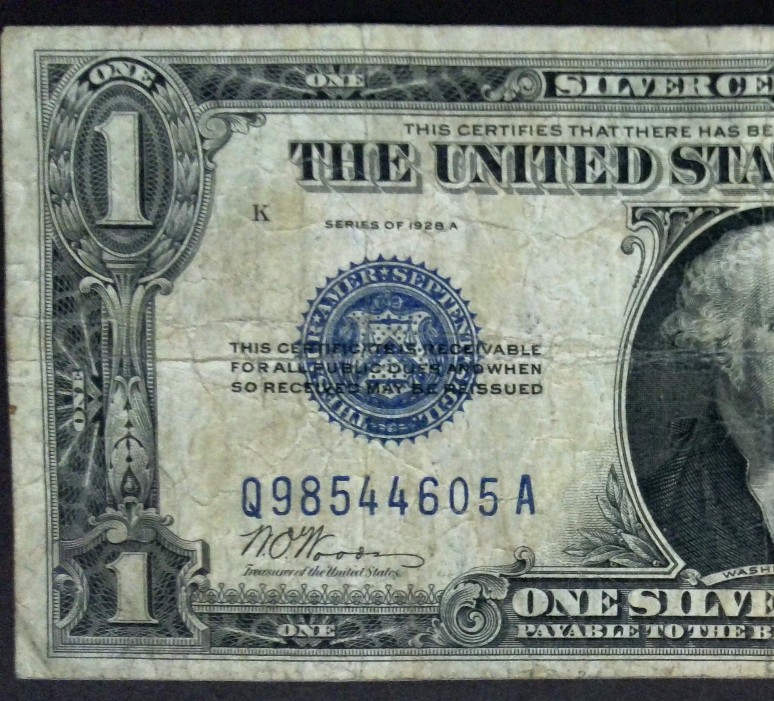 1928 A $1 Silver Certificate Funny Back Note, Blue Seal Q98544605A | eBay