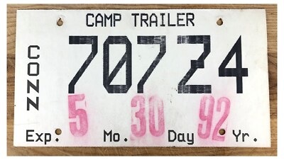 Connecticut 1992 PAPER TEMPORARY CAMP TRAILER License Plate 707Z4! | eBay