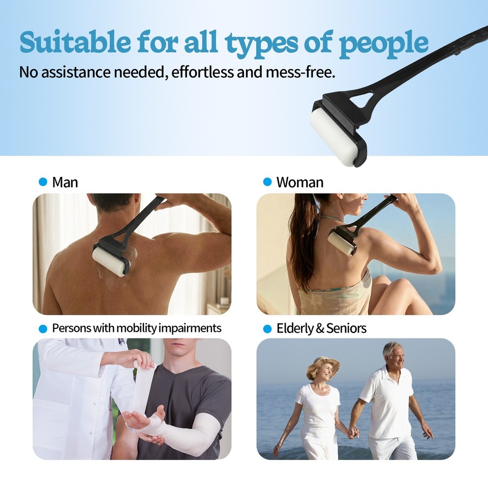 Black lotion applicator with a foldable handle, washable back cream ...