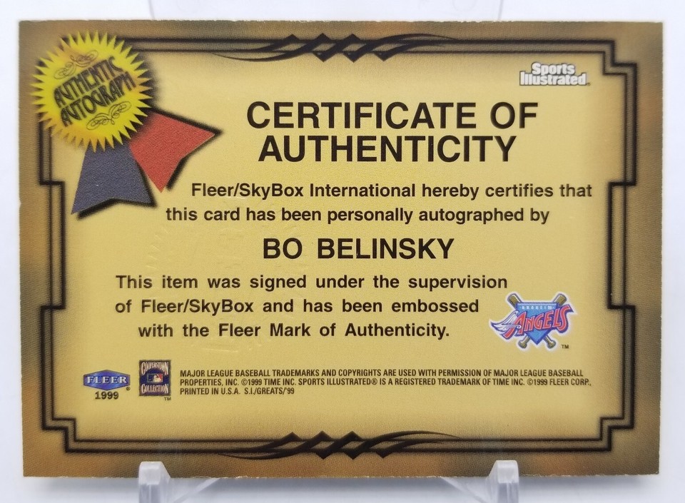 1999 Fleer Sports Illustrated BO BELINSKY Greats of the Game Auto ...
