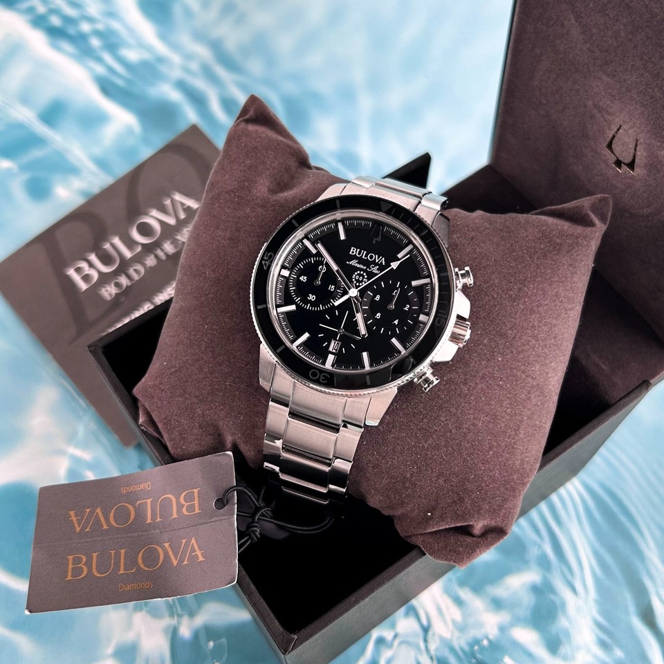 Bulova Marine Star Black Dial Stainless Steel 96B272 Men's Quartz Watch ...