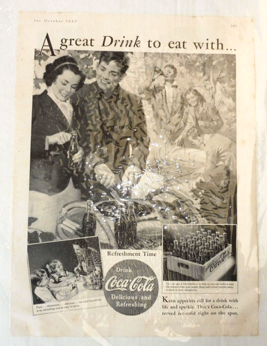 COCA COLA® PUBLICITE D'UN JOURNAL OCTOBRE 1937 - 25 cm x 33 cm ETATS ...