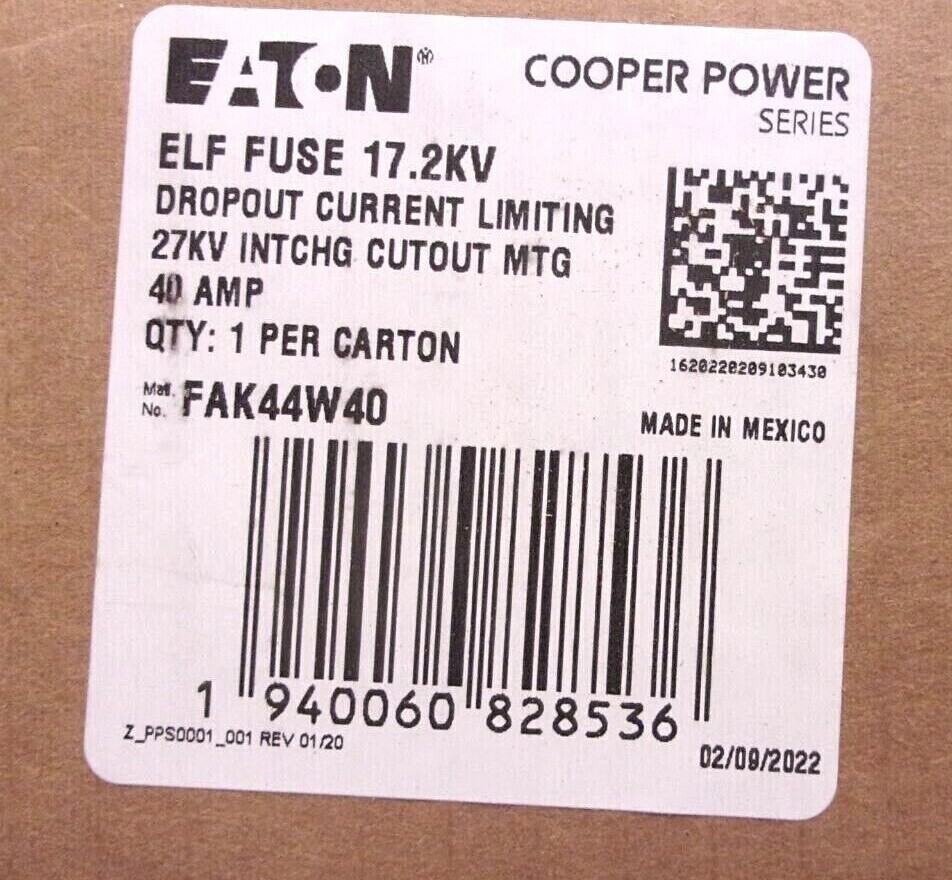 Eaton Cooper Power Series Elf Fuse 17.2KV FAK44W40 BNIB | eBay