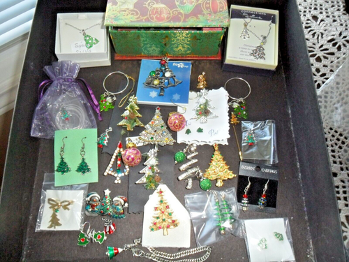 CHRISTMAS TREES - BIG LOT VINTAGE -JEWELRY-EARRINGS, BROOCHES SIGNED ...