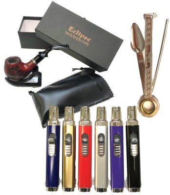 Eclipse Pipe Gift Set - Etched Wood Pipe, Long Body Lighter, Czech Pipe ...