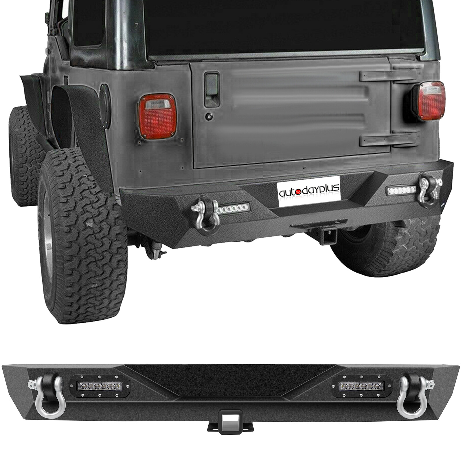 For 1987-2006 Jeep Wrangler TJ YJ Rear Winch Bumper w/ D-rings Powder ...