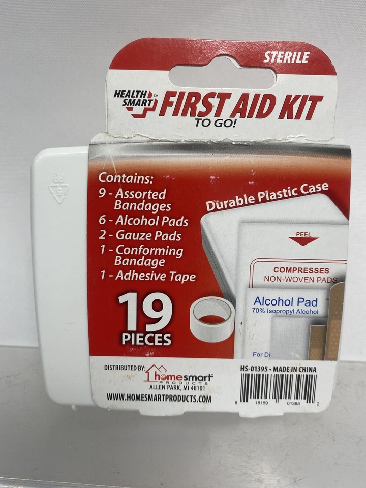 19 Piece First Aid Kit ToGo Health Smart Bandage Alcohol Tape Gauze ...