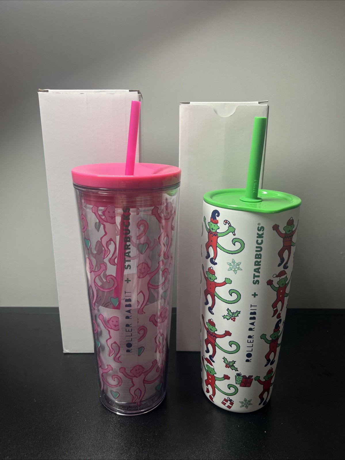 NEW Starbucks x Roller Rabbit Pink Monkey Tumbler 24oz & Monkey Mas ...