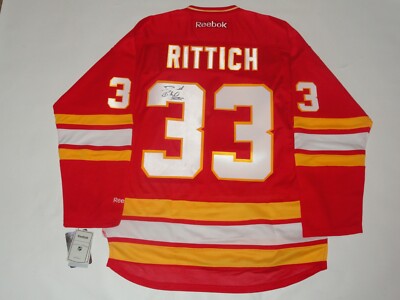 DAVID RITTICH SIGNED RBK #33 CALGARY FLAMES JERSEY PROOF LICENSED JSA ...