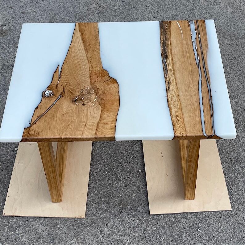 Wood And white epoxy Resin Square Coffee, Dining, Center,Flower & End ...