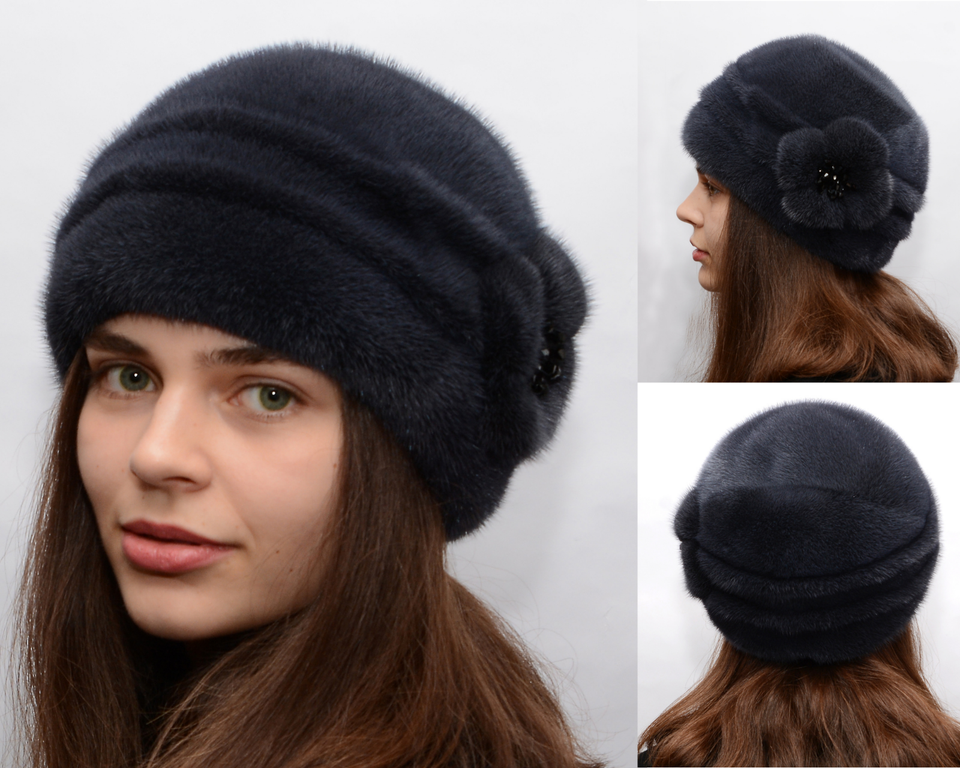 Women's Real Mink Fur Hat Winter Luxury Russian Fur Hat with Flower ...