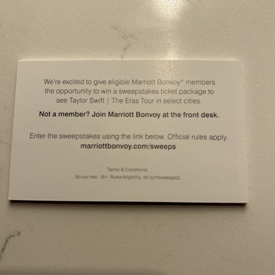 Taylor Swift Eras Tour Promo Marriott Bonvoy Sweepstakes Business Card ...