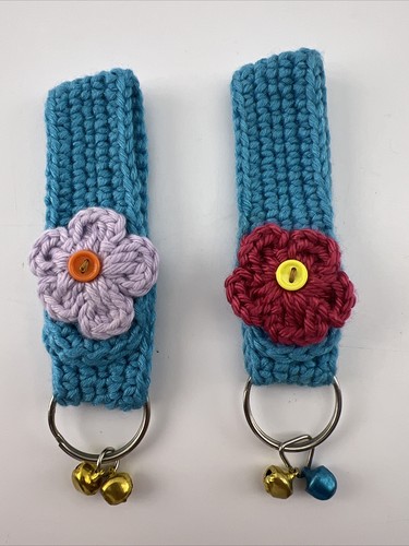 (2) Handmade Crochet Flower Keychain Key Ring Knitted Flower Purse ...