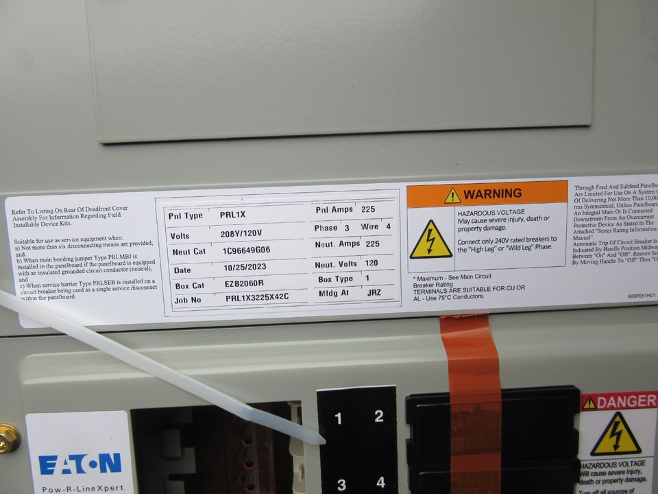 Eaton PRL1X3225X42C Panelboard Interior 225A, 3-Phase, 42 Circuit, 208Y ...