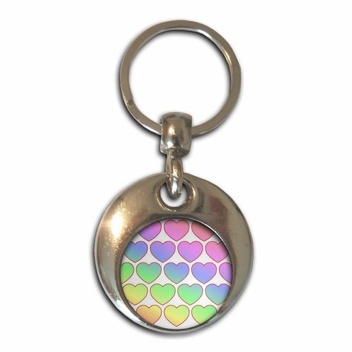 Rainbow Heart Pattern - Chrome Round Double Sided Key Ring New | eBay