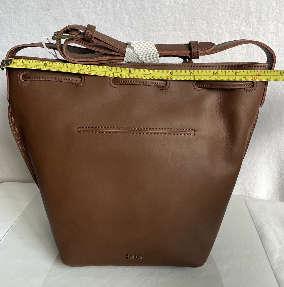 The Sak Ivy Leather Drawstring Bucket Bag Teak Classic Woven Detail ...