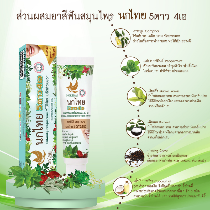 10x NOKTHAI 5 Star 4 A Concentrated Thai Herbal Toothpaste Original ...