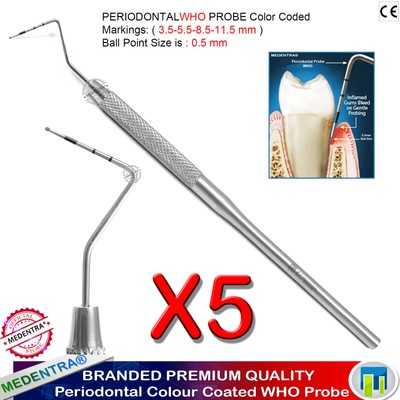 Periodontal Probe WHO Measuring Probes BPR PSR Color Coated Set Of 5 ...