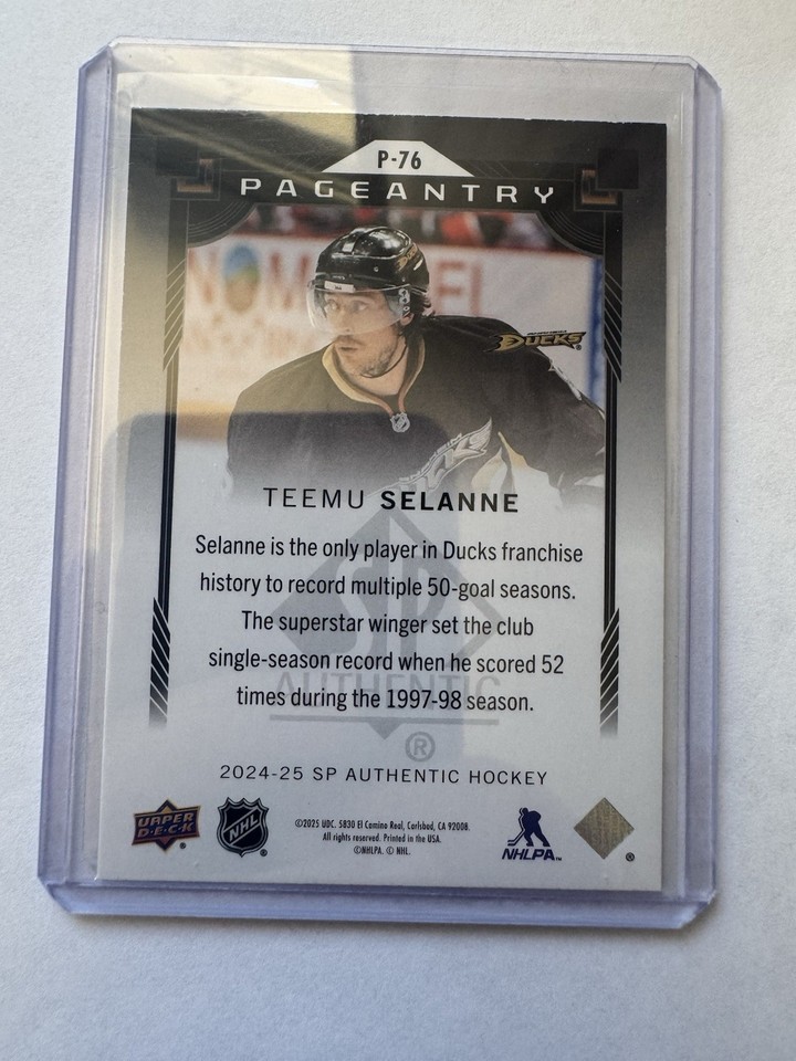 2024-25 SP Authentic Pageantry #P-76 Teemu Selanne Anaheim Ducks | eBay