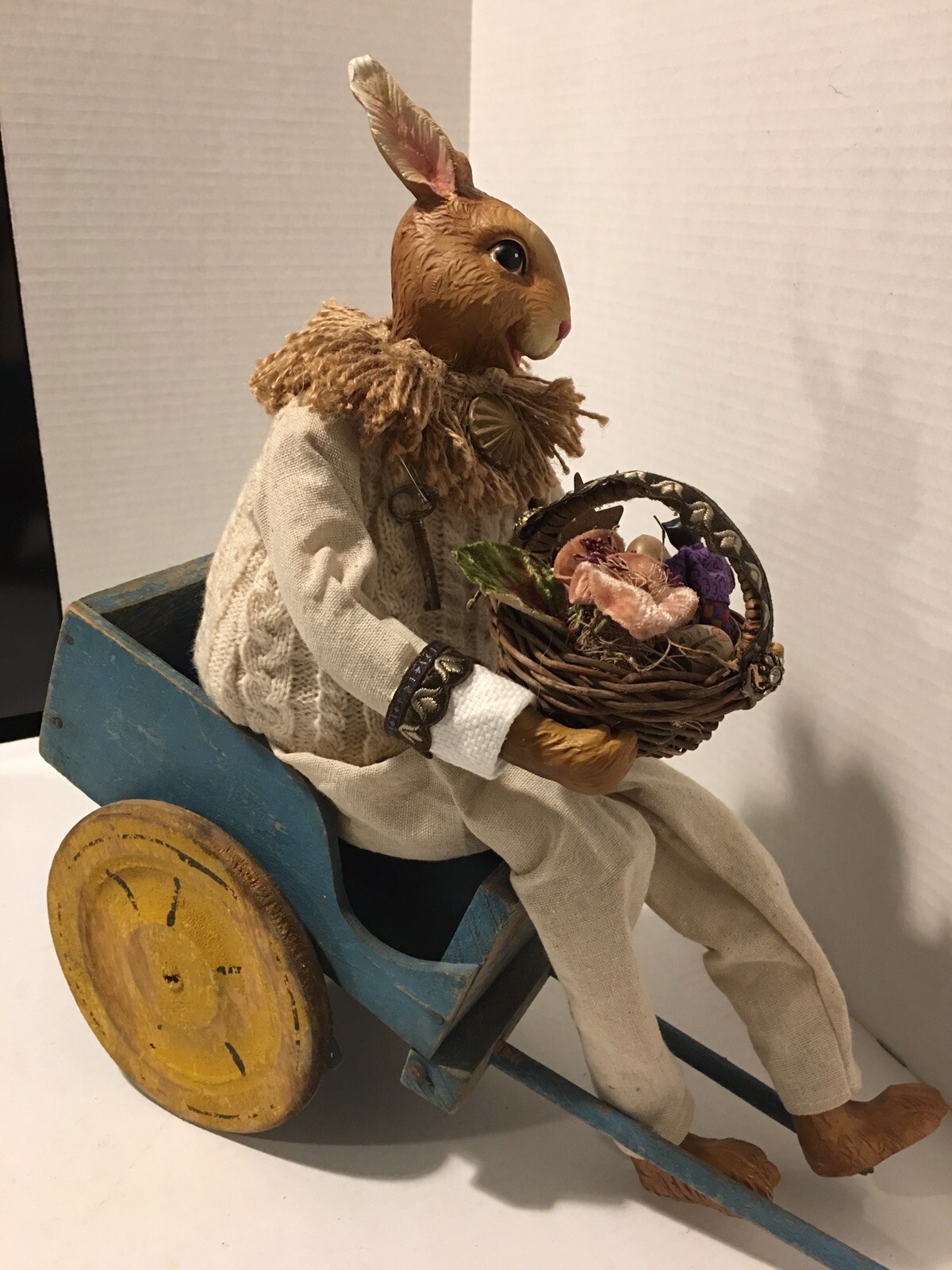 OOAK Primitive Easter Folk Art Rabbit Doll in Wooden Cart | eBay