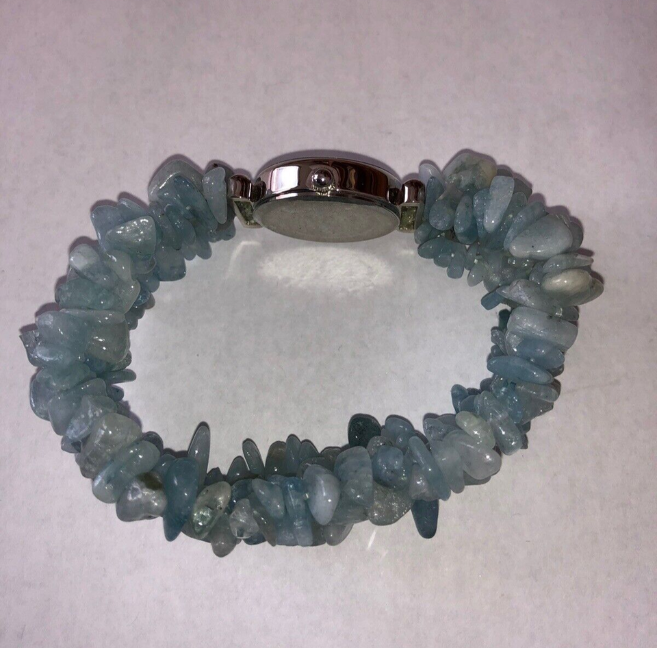 Gem Essence Blue Quartz Watch Stretch Bracelet Band Mother of Pearl ...