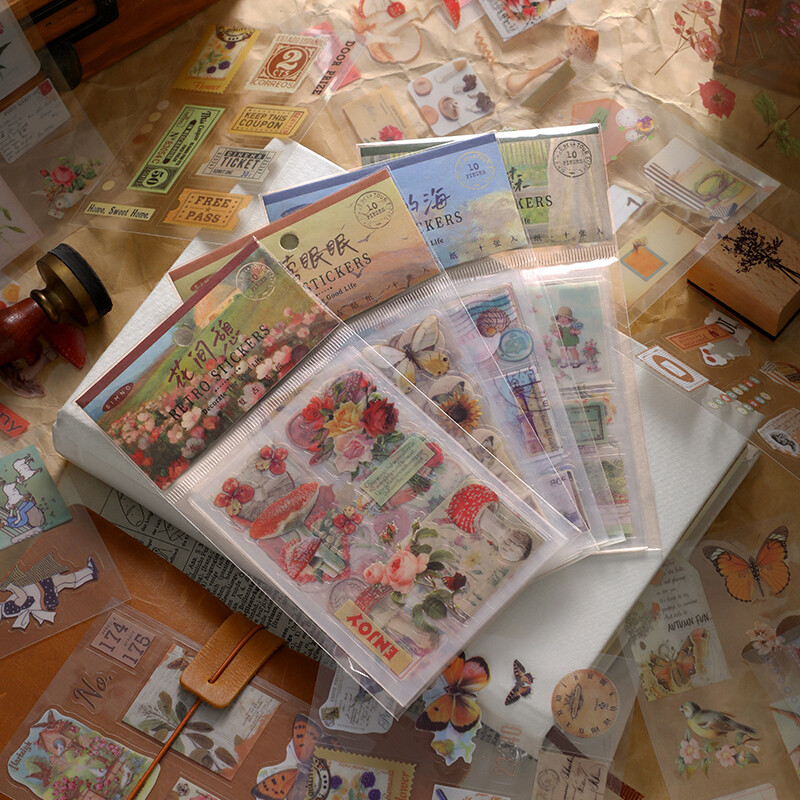 retro scrapbooking colour theme transparent sticker set journaling ...