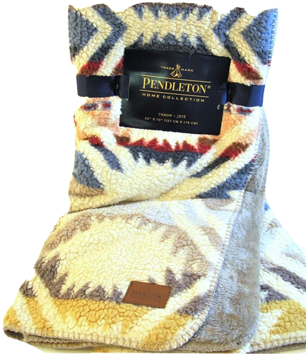 Pendleton Fleece Throw Blanket 50 x 70 Southwest Cream Claret Brown ...
