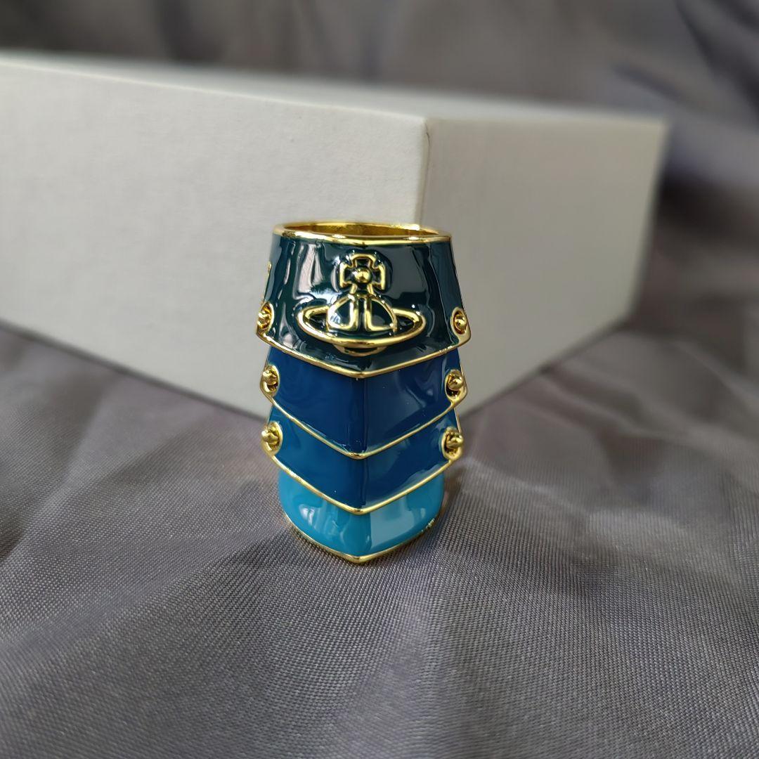 Vivienne Westwood Artemis Armor Ring Size M Blue Gold - Gem