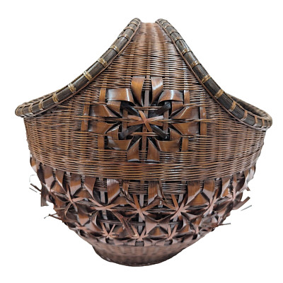 Ikebana Bamboo Woven Style Carrying Arm Basket Market Gathering VTG ...