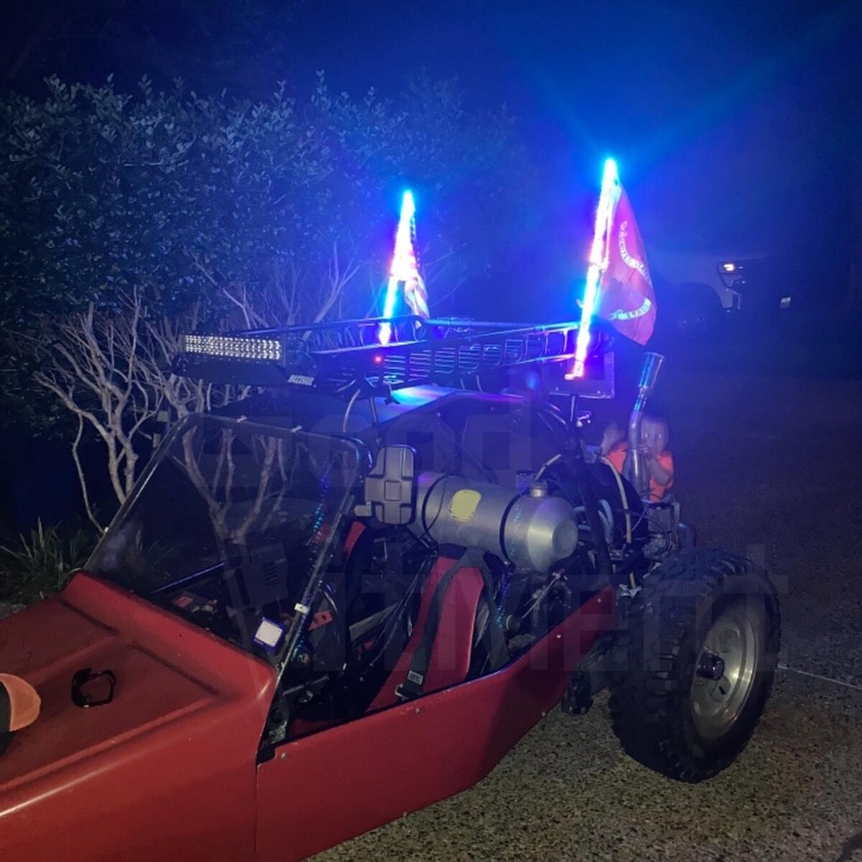 2x LED Whip Lights 3Ft + 4 LED PODS Underglow Rock Lights Blue For Jeep ...