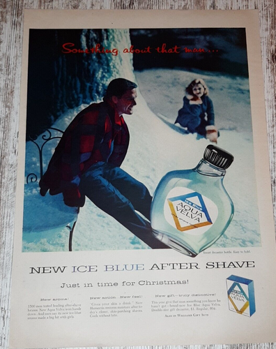 1956 Aqua Velva Vintage Print Ad After Shave Ice Blue Man Woman Snow ...