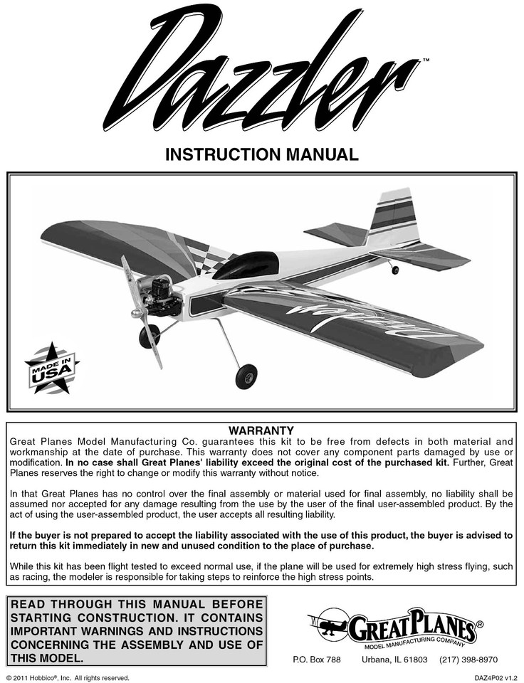 Great Planes Model Airplane Plans (RC): DAZZLER 48" Wingspan for .32 ...