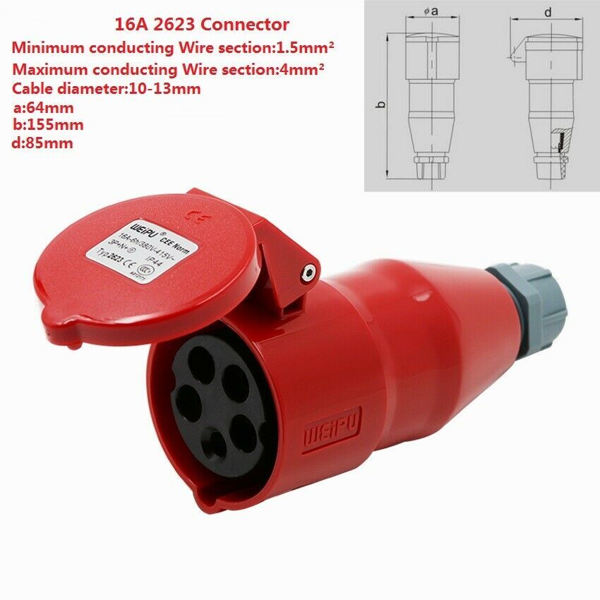 400V 16/32Amp 5Pin Industrial Plugs / Sockets IP44 Male/Female ...