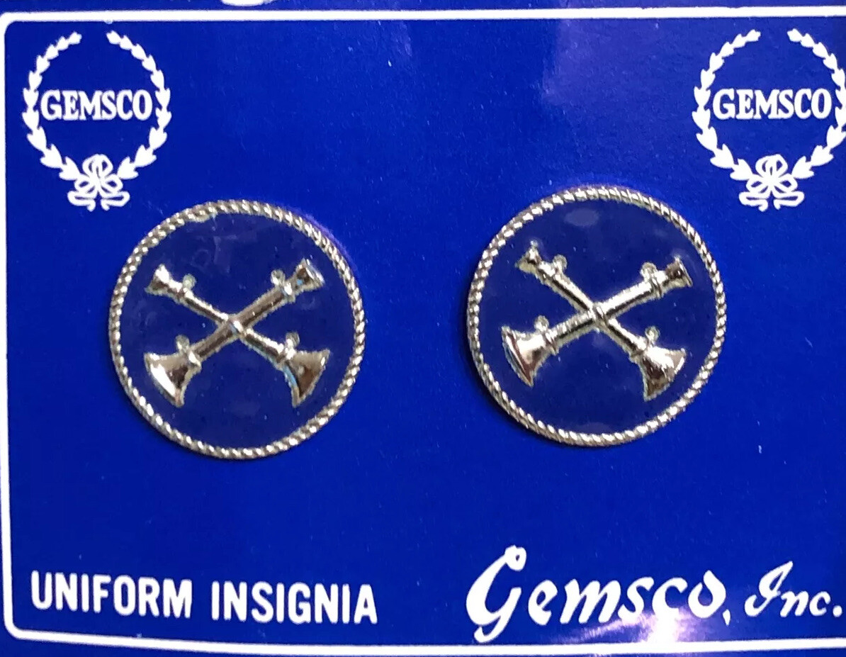 2 Bugle Cross Battalion Chief Fire Dept BLUE Disk Collar Lapel Pins ...