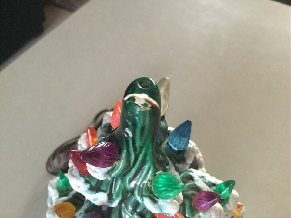 Vtg 60s 70s Atlantic Mold 14” Ceramic Green Snow Cap Light Up Christmas ...