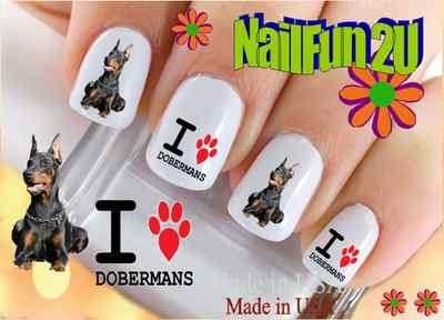 Nail Art 129A DOG BREED "Doberman I Heart Paw" WaterSlide Nail Decals ...