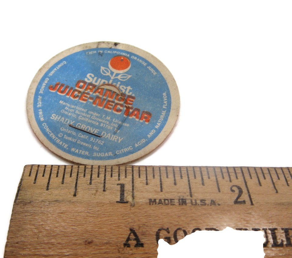 Vintage Sunkist Orange Juice Nectar Cardboard Milk Cap Shady Grove ...