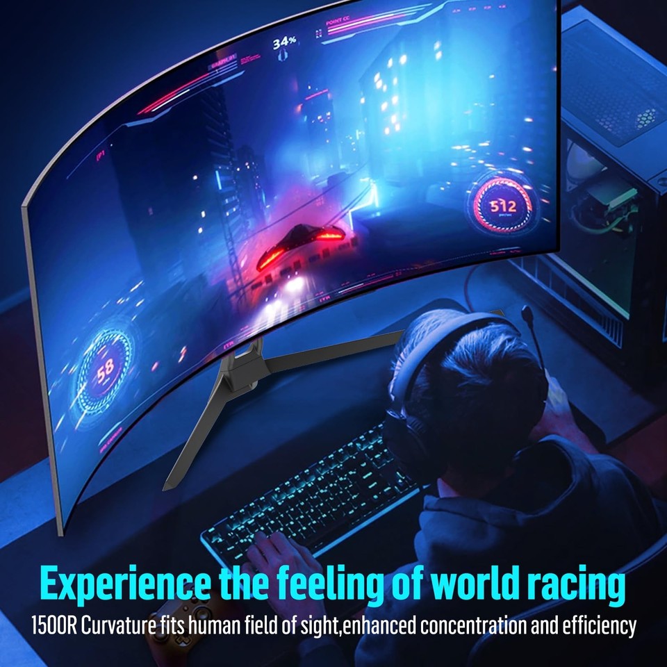 34 Inch Ultrawide Curved Gaming Monitor, 1500R PC Screen 165hz UWQHD 4K ...