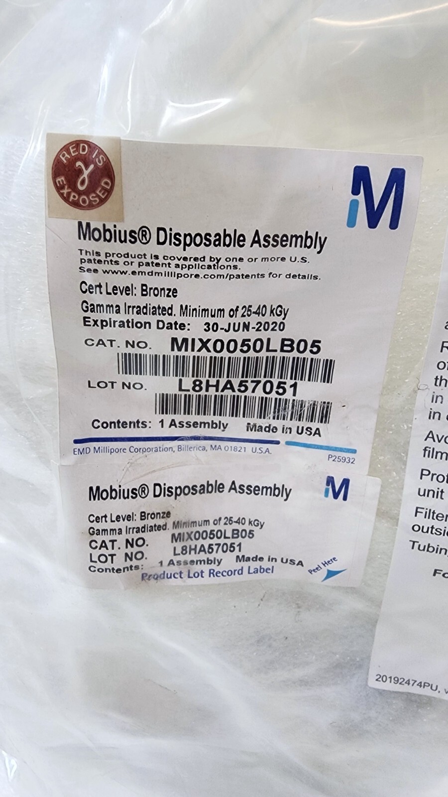 Millipore MIX0500LB05 Mobius Disposable Assembly Standard Bag 500L for ...
