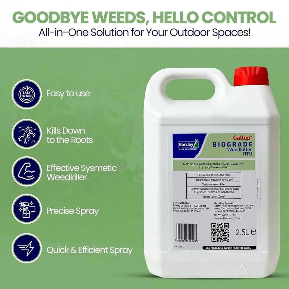Glyphosate Weed killer 2.5L Gallup Professional Extra Strong Weedkiller ...