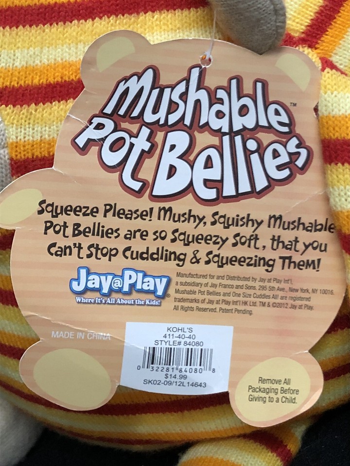 Mushable Pot Bellies Monkey Plush Orange Yellow Stripes 87% Foam Beads ...