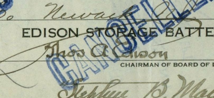 FEB 1921 THOMAS EDISON HAND SIGNED PERSONAL CHECK PROMISSORY NOTE AUTO ...