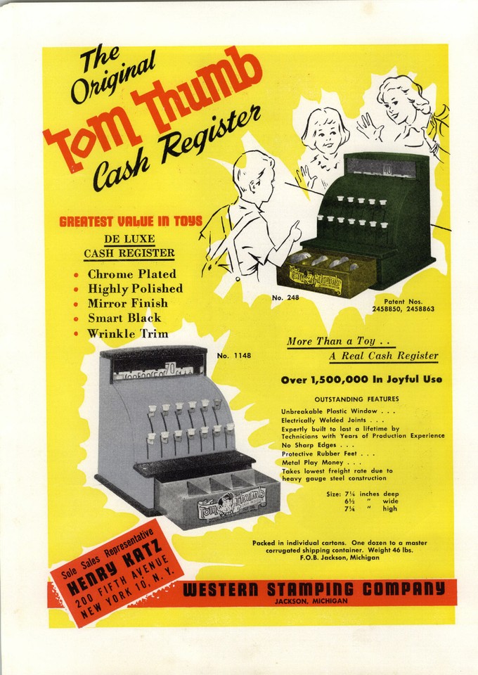 1951 PAPER AD 2 Sided Tom Thumb Toy Typewriter Cash Register Western ...