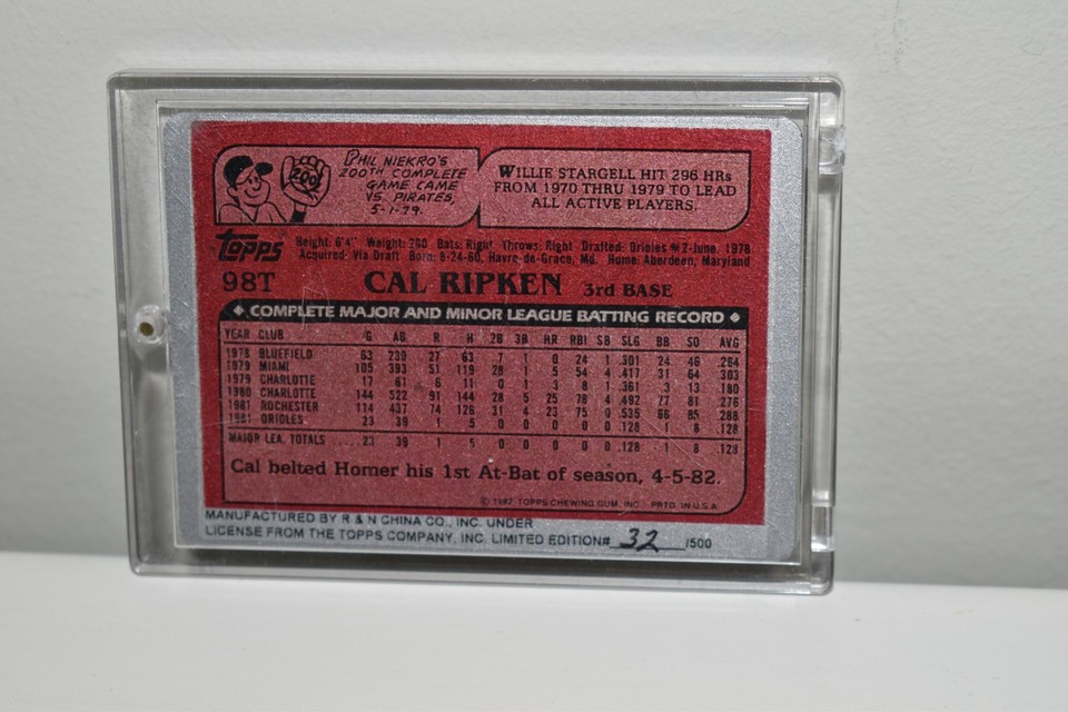 Cal Ripken Jr -1982 Topps Traded Reprint -98T Limited Edition 32/500 ...