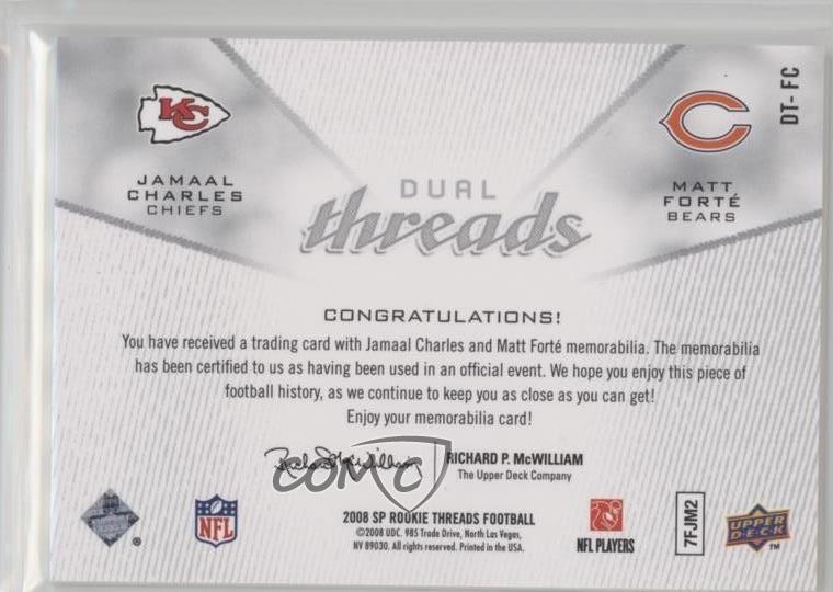 2008 SP Rookie Threads Dual RT Pattern /99 Jamaal Charles Matt Forte ...