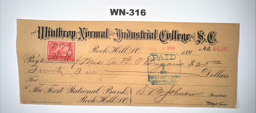 COOL LATE 19TH CENTURY BANK CHECK - Winthrop Normal & Industrial ...